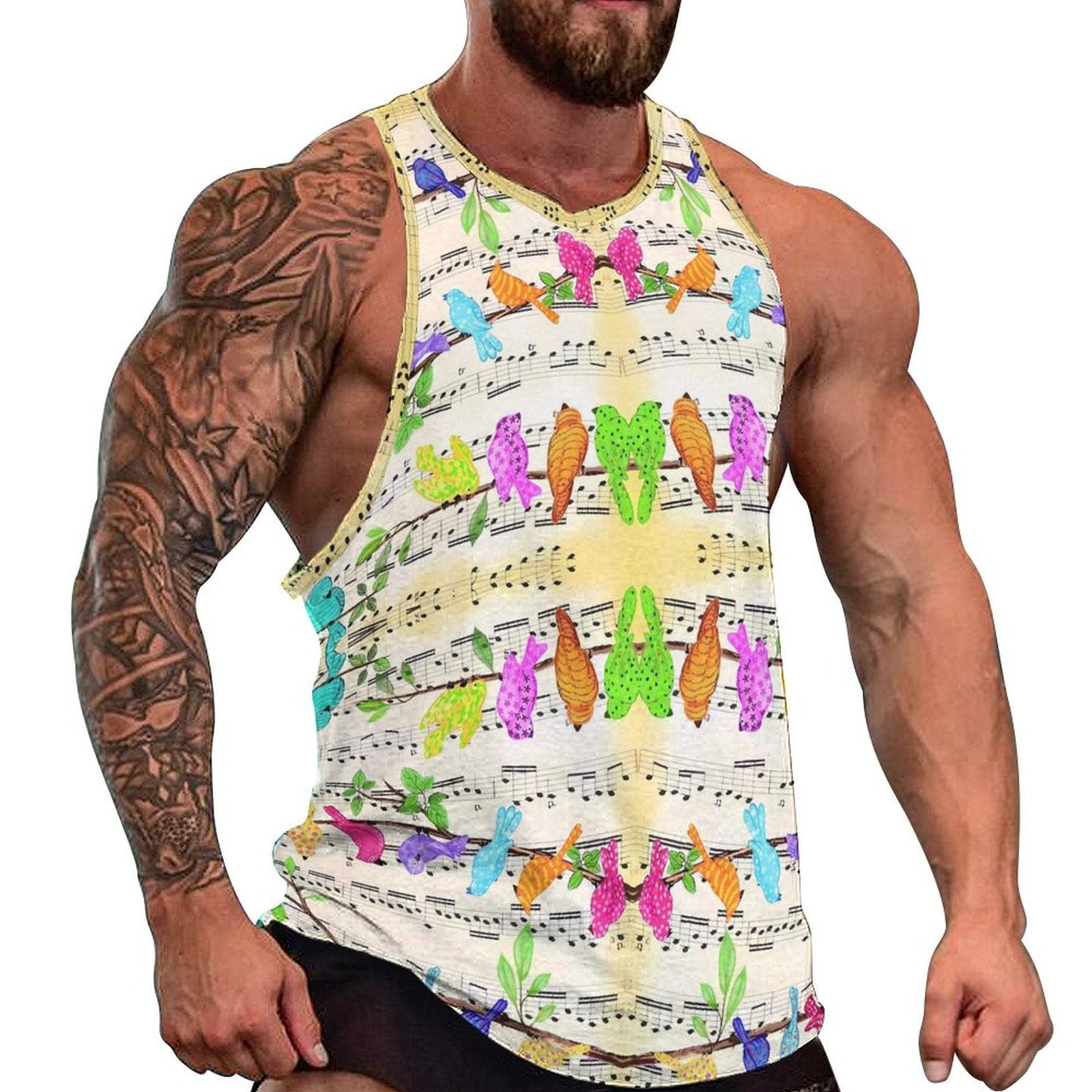 Cute Bird Tank Top Males White Flower Print Trendy Tops Daily ...