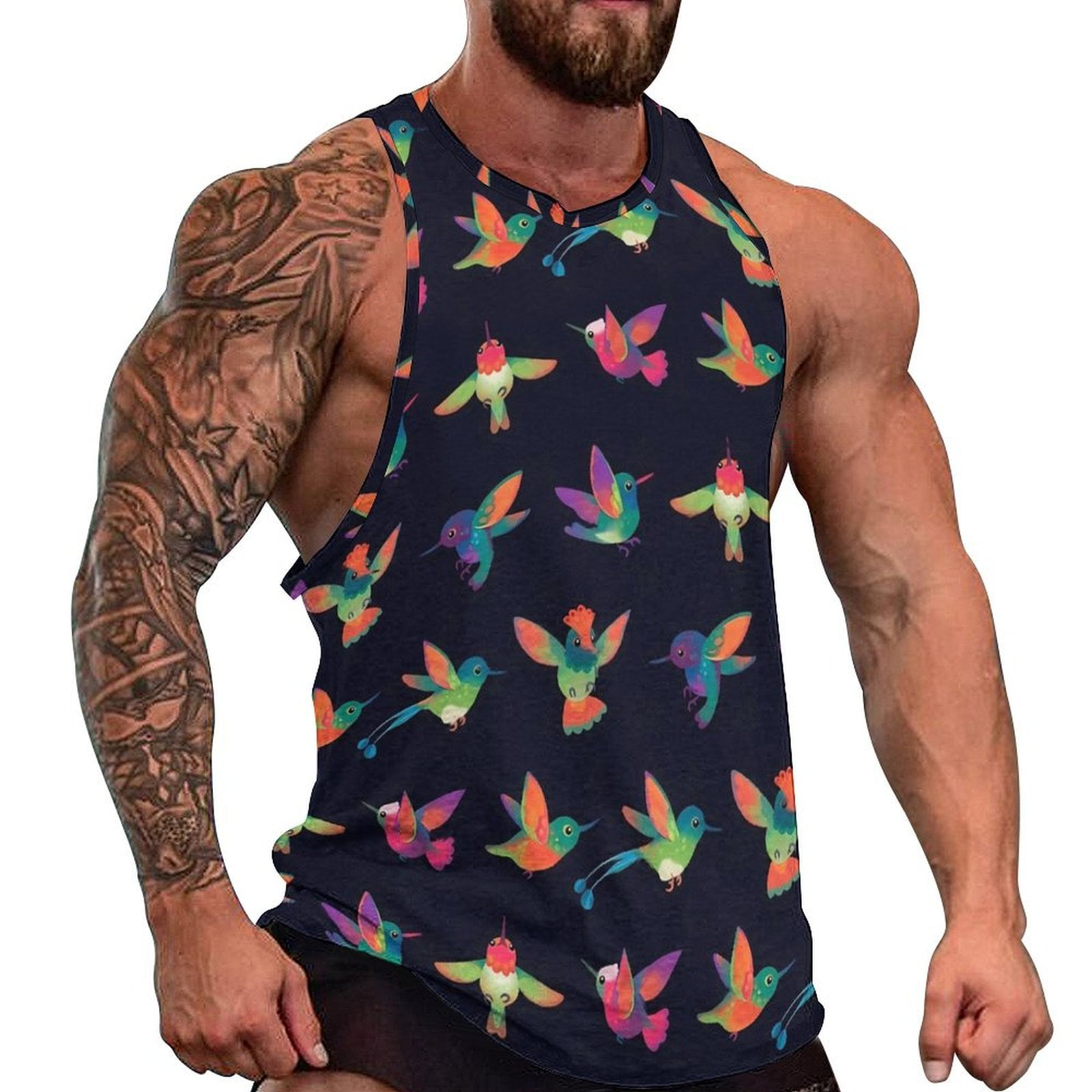Cute Bird Tank Top Males White Flower Print Trendy Tops Daily ...