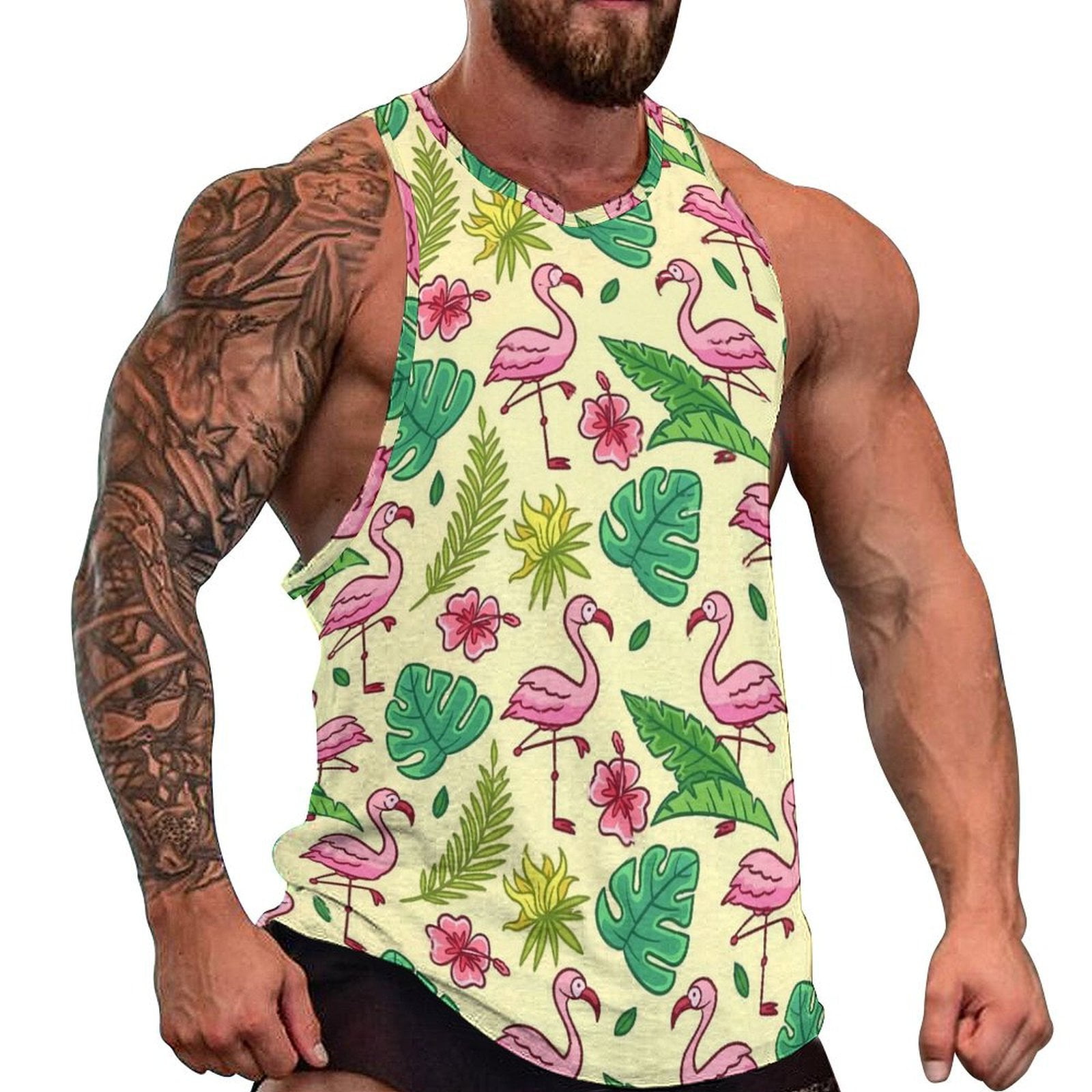 Cute Bird Tank Top Males White Flower Print Trendy Tops Daily ...