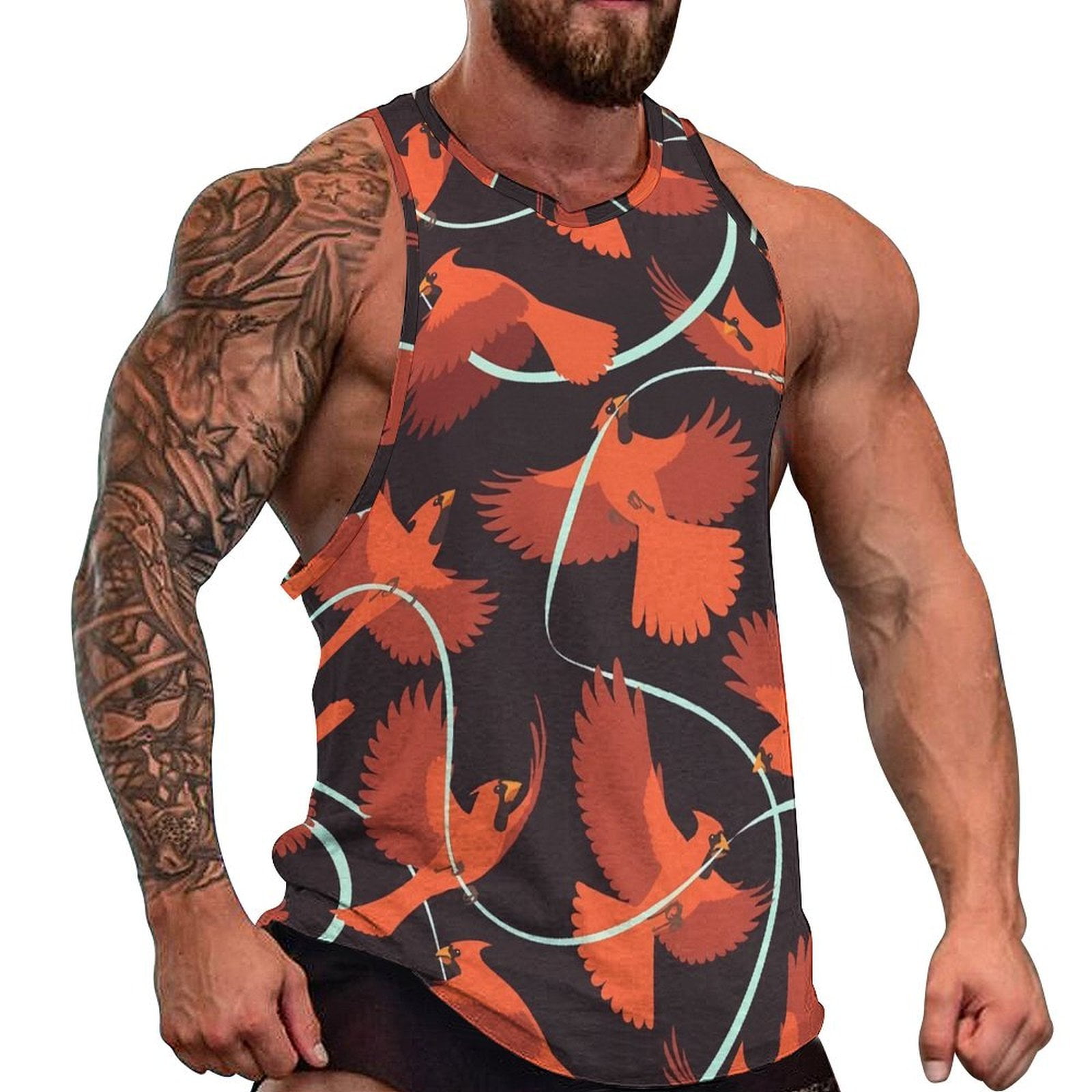 Cute Bird Tank Top Males White Flower Print Trendy Tops Daily ...