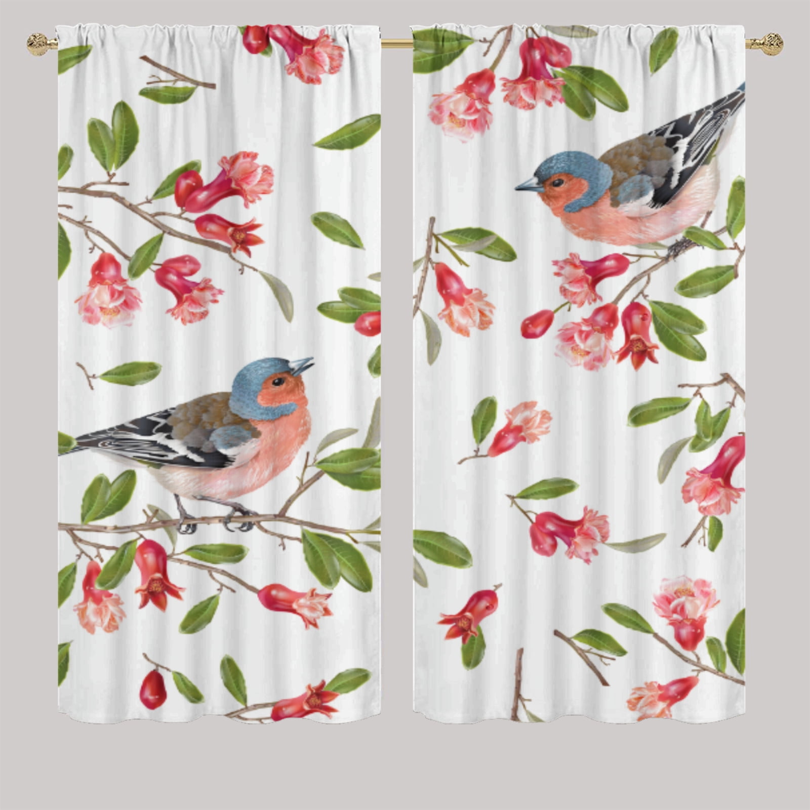 Cute Birds Curtain Panels Watercolor Birds Branch Botanical Lovely ...