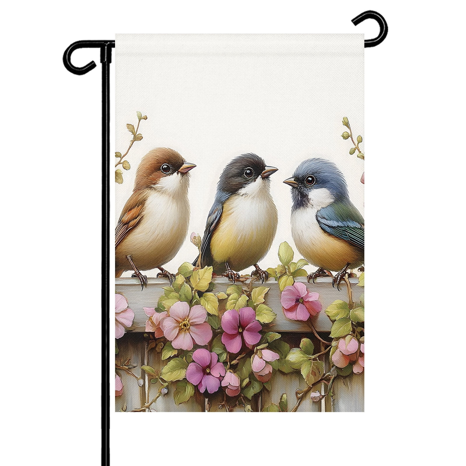 Cute Birds Garden Flag 28x40 Inch Floral Fence Double Sided Small ...