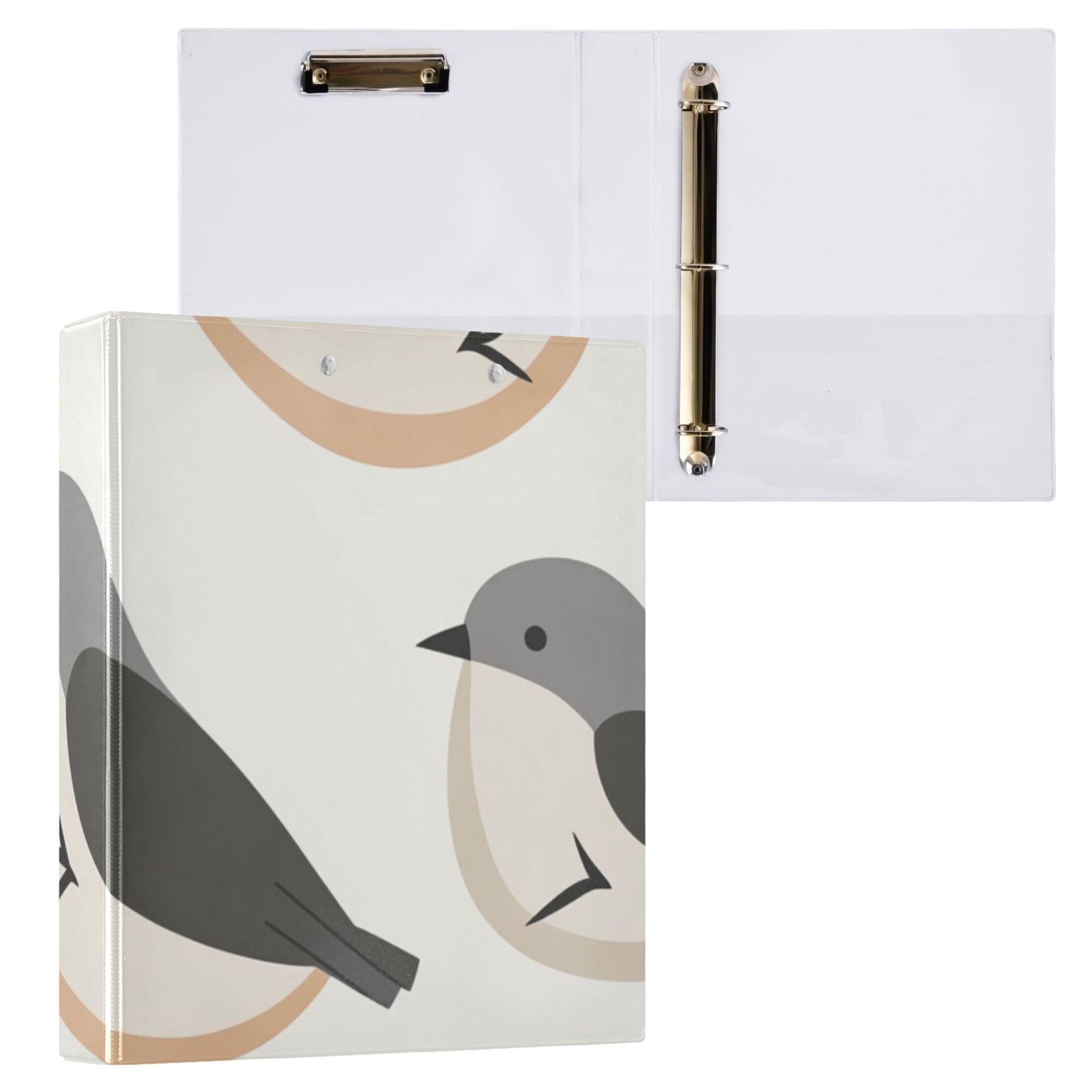 Cute Birds Gray 3 Ring Binders 1.5 inch Hardcover File Folders with Interior Pockets A4 Size ...