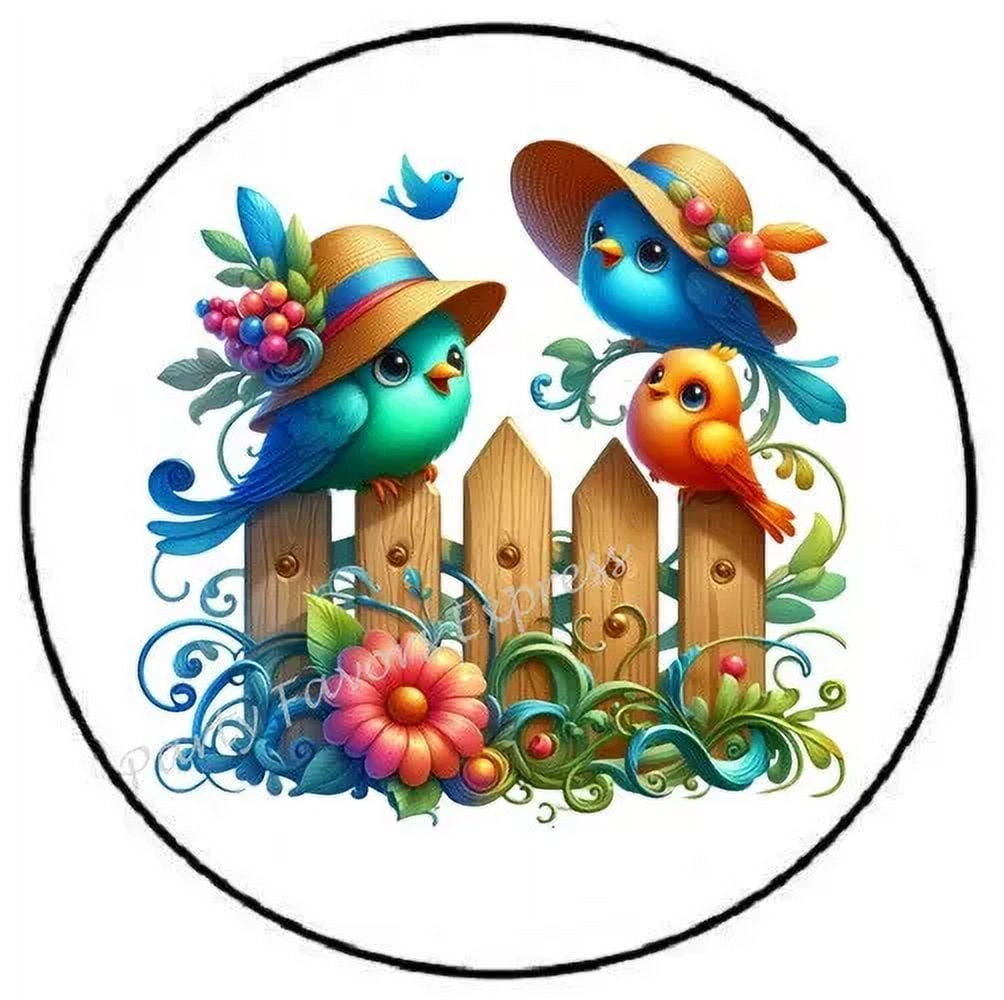 Cute Birds With Hats On Fence Sticker Party Favors Sticker Envelope ...