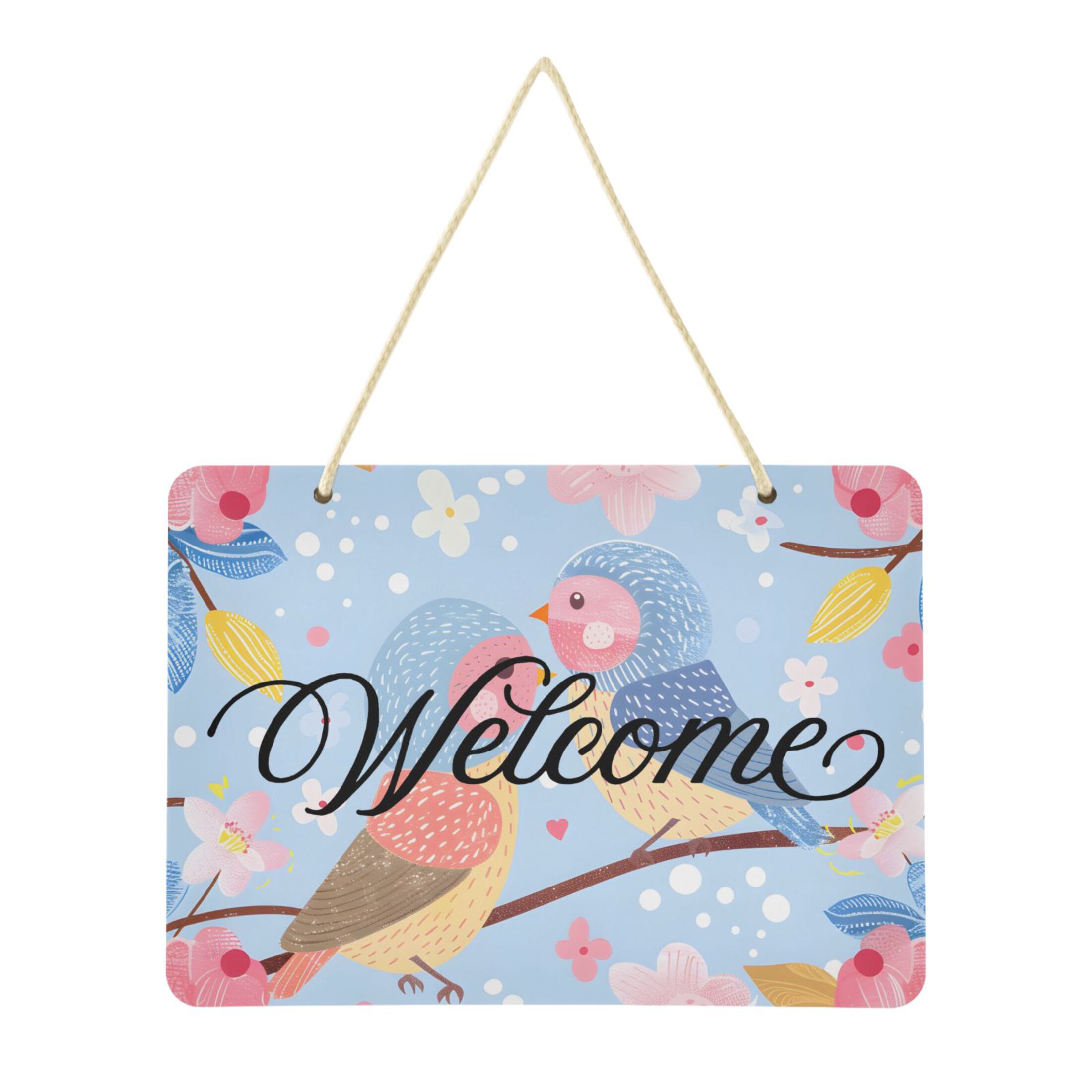 Cute Birds Sitting Branch Welcome Sign Front Door PVC 14x10 inch Hanger ...