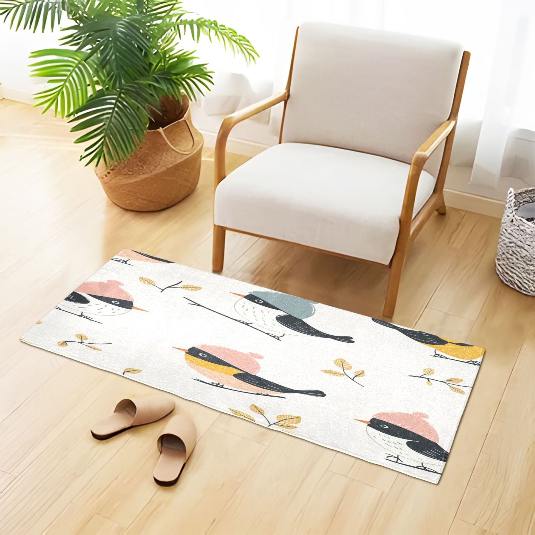 Cute Birds Wearing Hats Leaves Plush Carpet Non Slip Runner Rug ...
