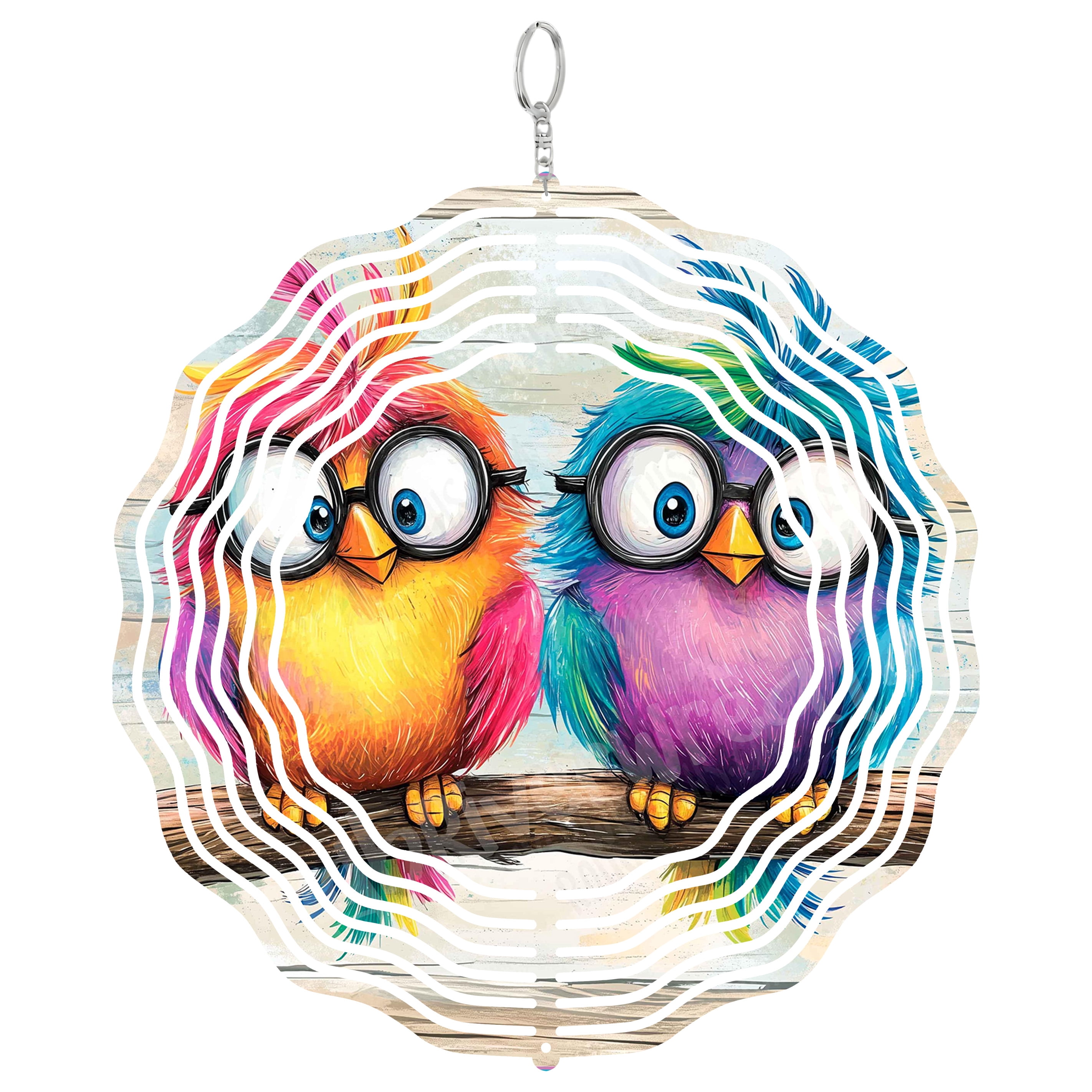 Cute Birds Wind Spinner Metal Outdoor Decor Whimsical Cartoon ...
