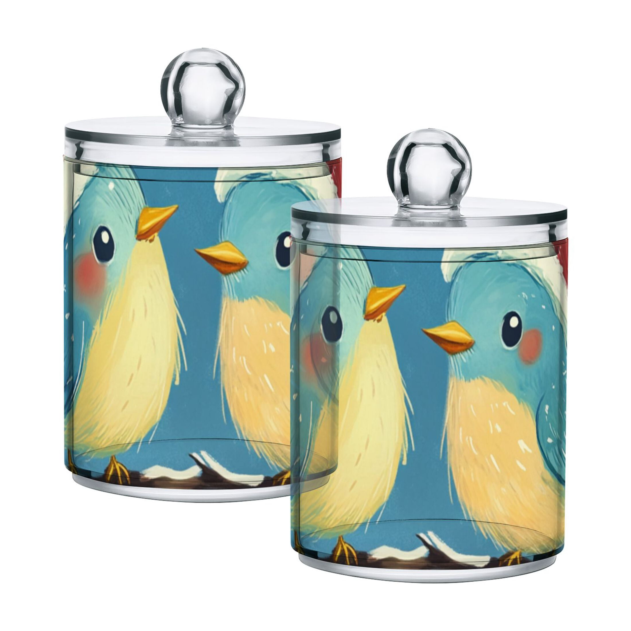 Cute Birds with Christmas Hats Translucent Plastic Cans Storage ...