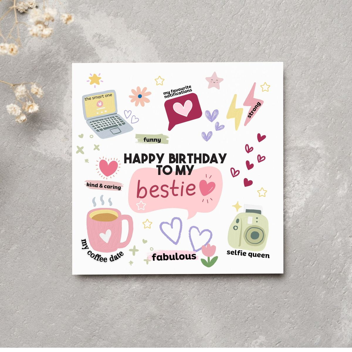 Cute Birthday Card for Best Friend – "Happy Birthday to My Bestie ...