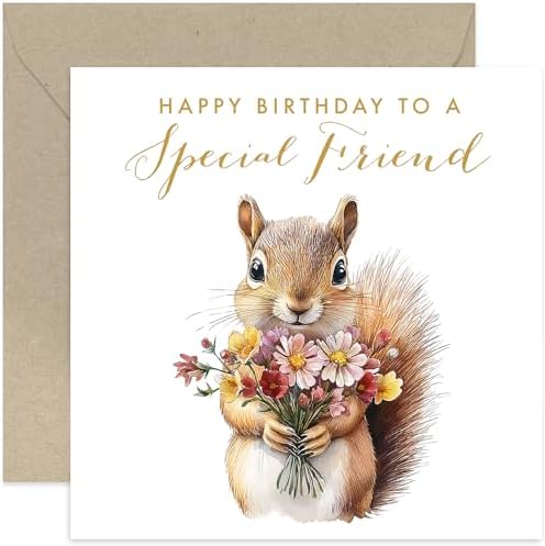 Cute Birthdays Cards for Female Friend - Squirrel holding Flowers ...
