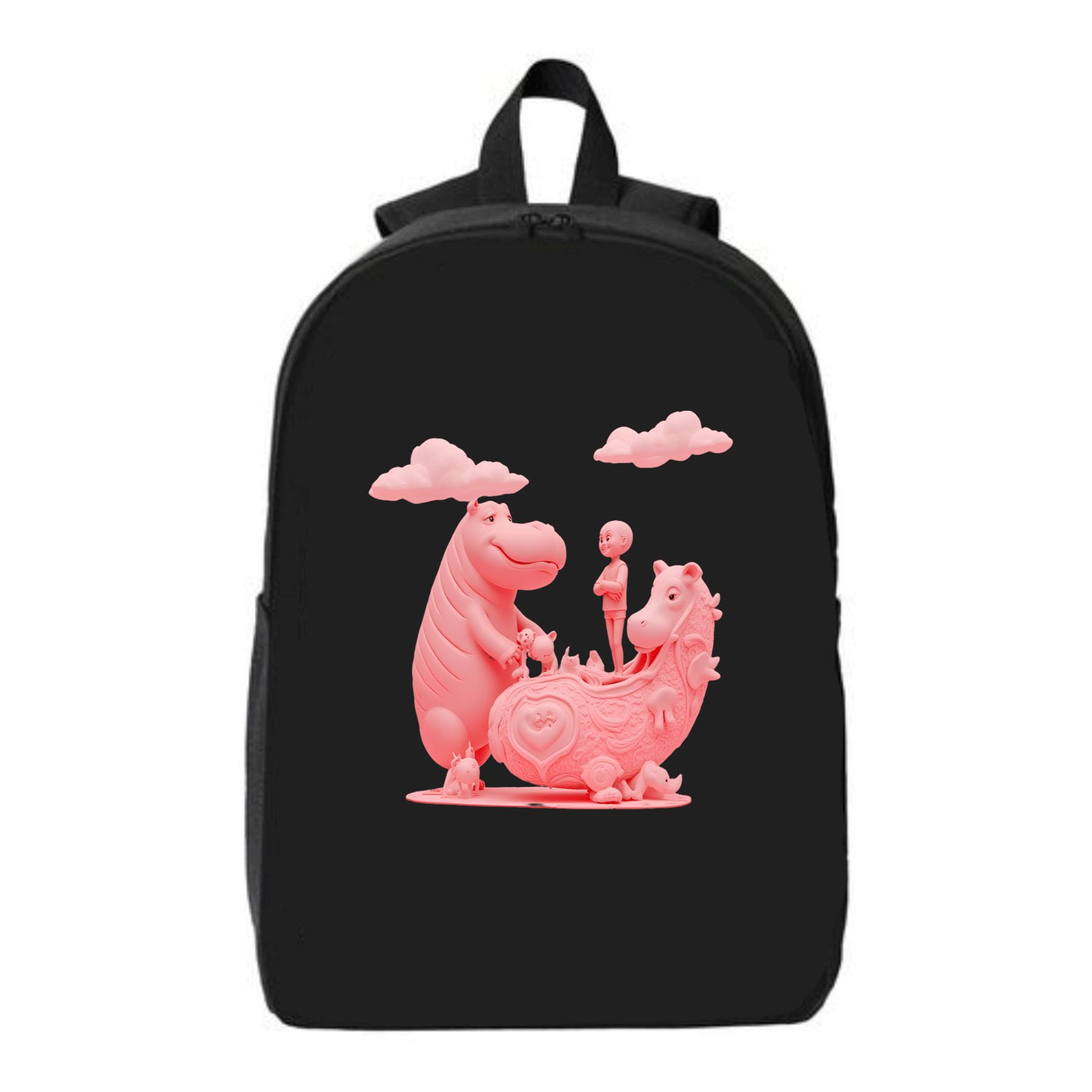 Cute Black Backpack with Pink Cartoon Hippo & Dragon Design Fits 15 ...