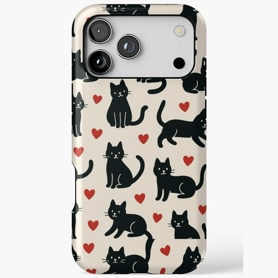 Cute Black Cat And Red Hearts Print iPhone Case 11 to 17 Pro Max ...