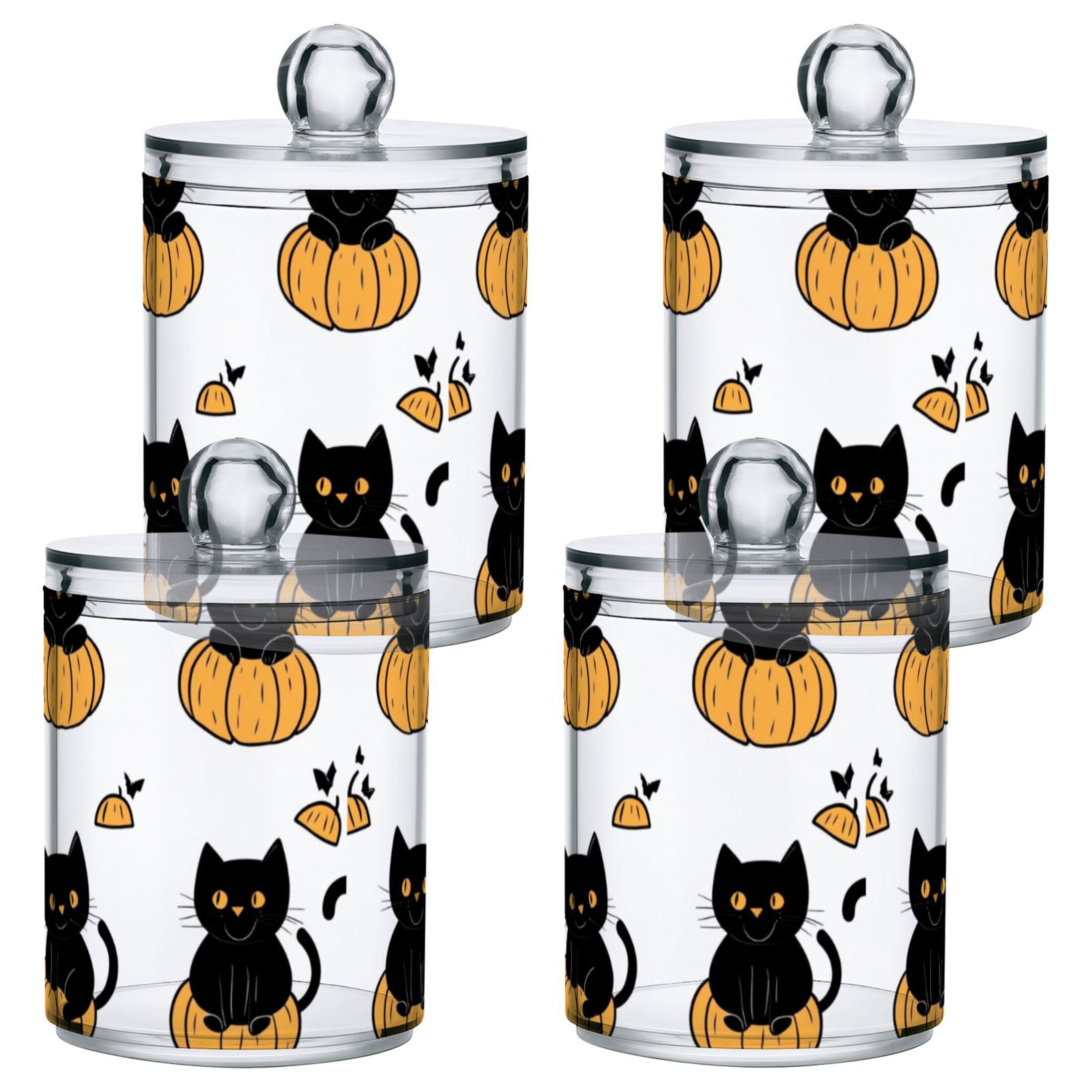 Cute Black Cat Bathroom Canisters Set of 4 Translucent Plastic Storage ...