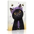 Cute Black Cat Canvas Wall Art for Living Room, Purple Lavender Flower ...