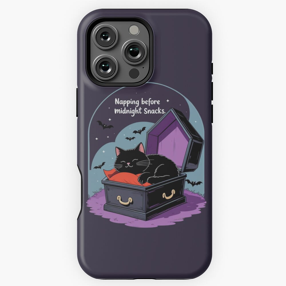 Cute Black Cat Coffin Nap Halloween Design Phone Case for iPhone 16 15 ...