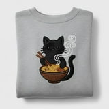 Cute Black Cat Embroidered Sweatshirt, Cat Eating Ramen Noodle Shirt ...