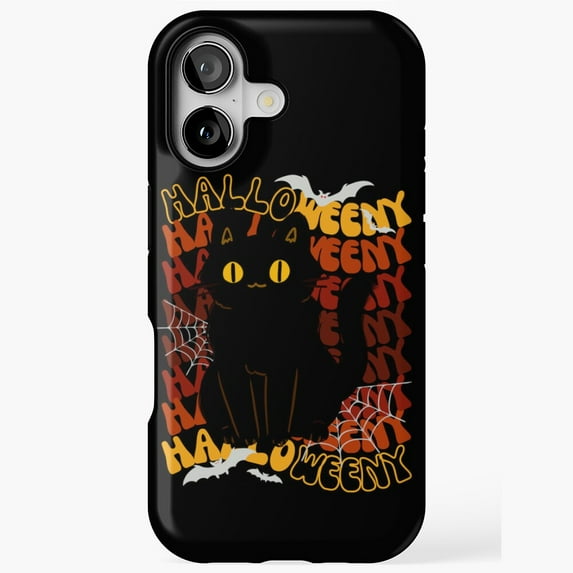 Cute Black Cat Happy Halloween Autumn Art iPhone 17 through 11 Pro Max ...