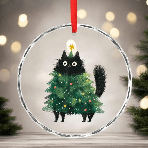 Cute Black Cat In Noel Tree Cat Lover Festive Ornament Anniversary Gift ...