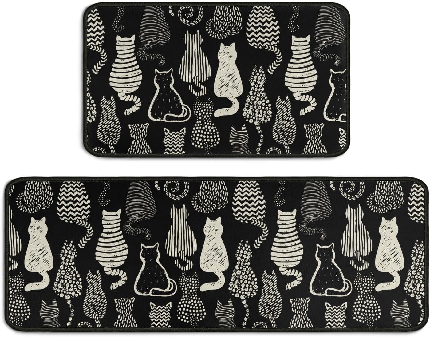 Cute Black Cat Kitchen Mats Set of 2, Non-Slip Washable Cat Kitchen ...