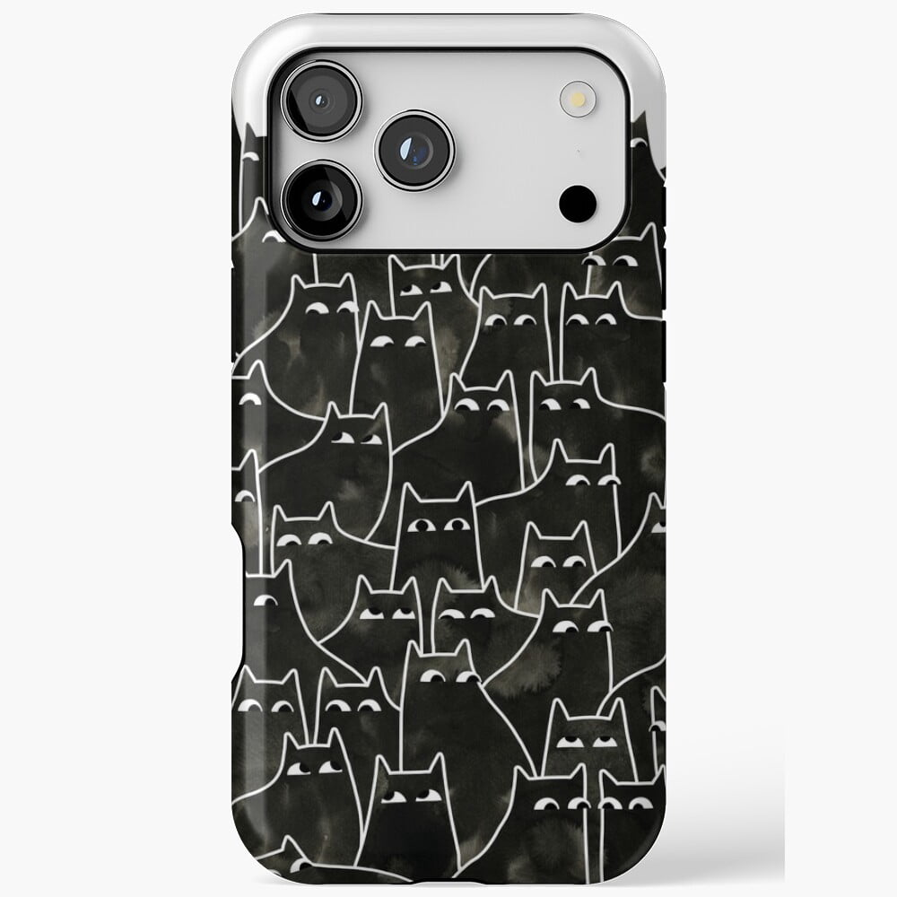 Cute Black Cat Pattern Whimsical Feline ArtPhone Case for iPhone 17 16 ...
