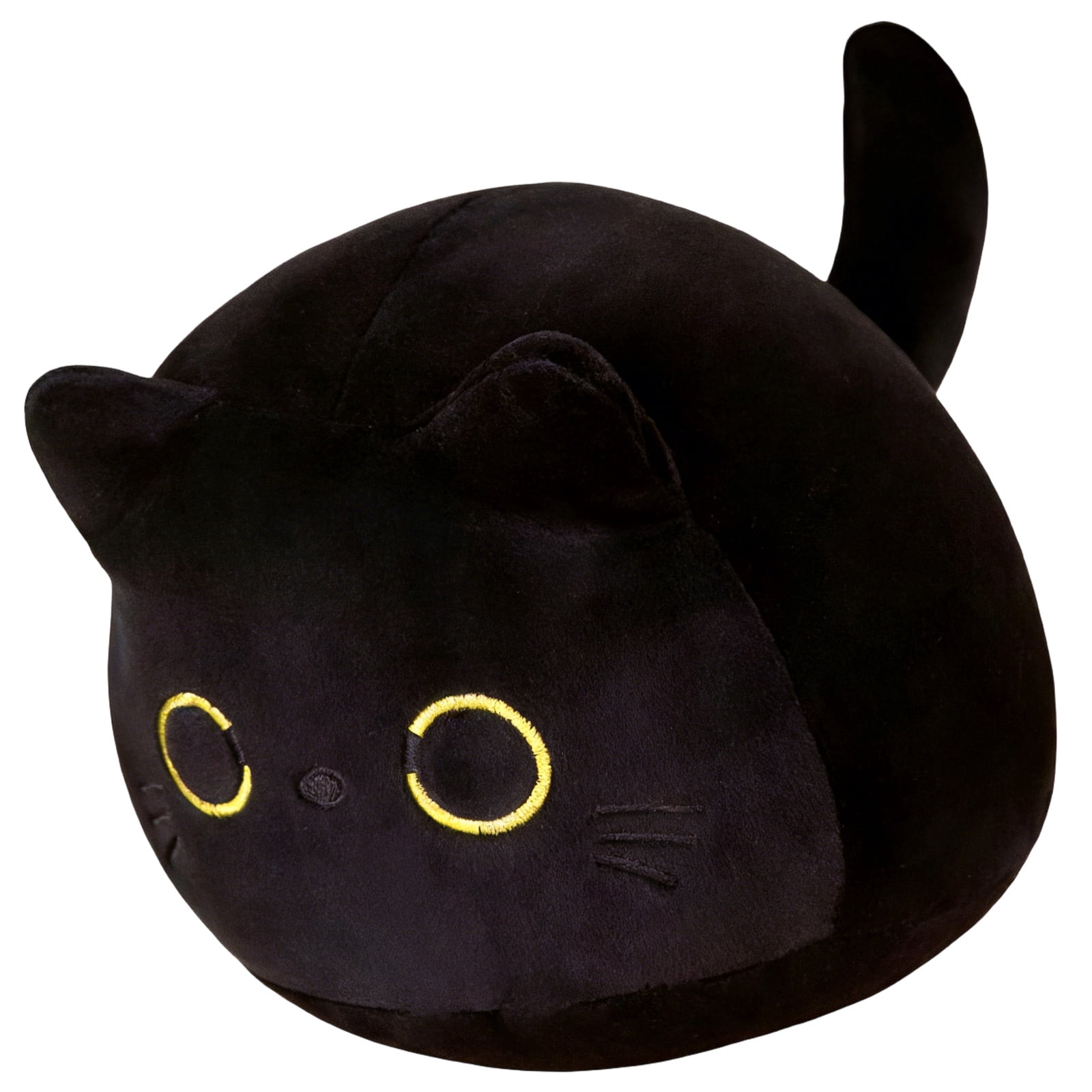 Cute Black Cat Plush Pillow, Kawaii Stuffed Animals with Golden Eyes ...
