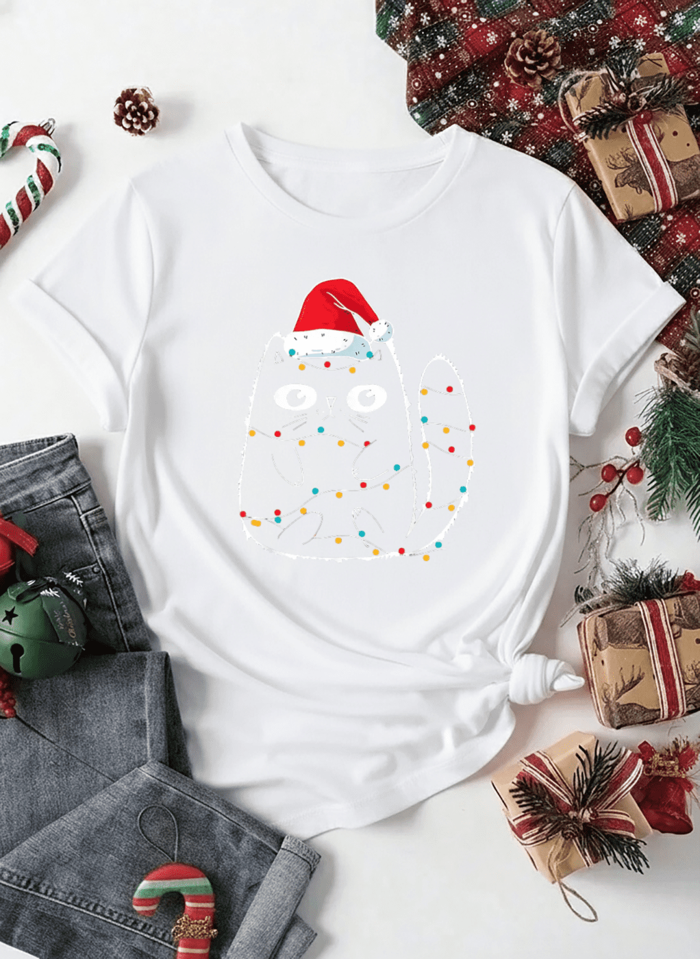 Cute Black Cat St Nick Christmas Lights Meow Kitten Fun up to Size 5XL ...