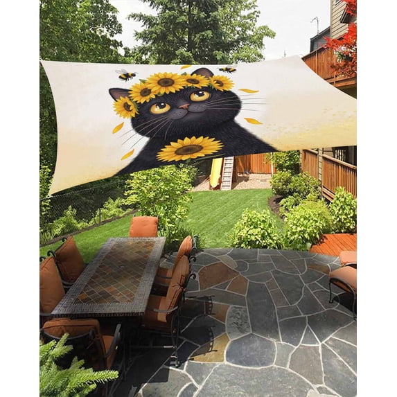 Cute Black Cat Sun Shade Sail 8'X10' Yellow Sunflower Bee Country Style ...