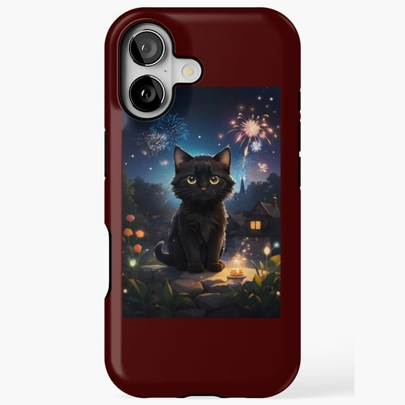 Cute Black Cat With Lights iPhone Case 17 11 12 13 14 15 16 Pro Max ...