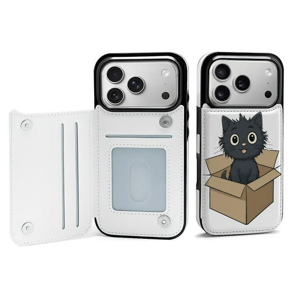 Cute Black Cat in Box Leather Wallet Case for iPhone 12 Pro Wallet Case ...