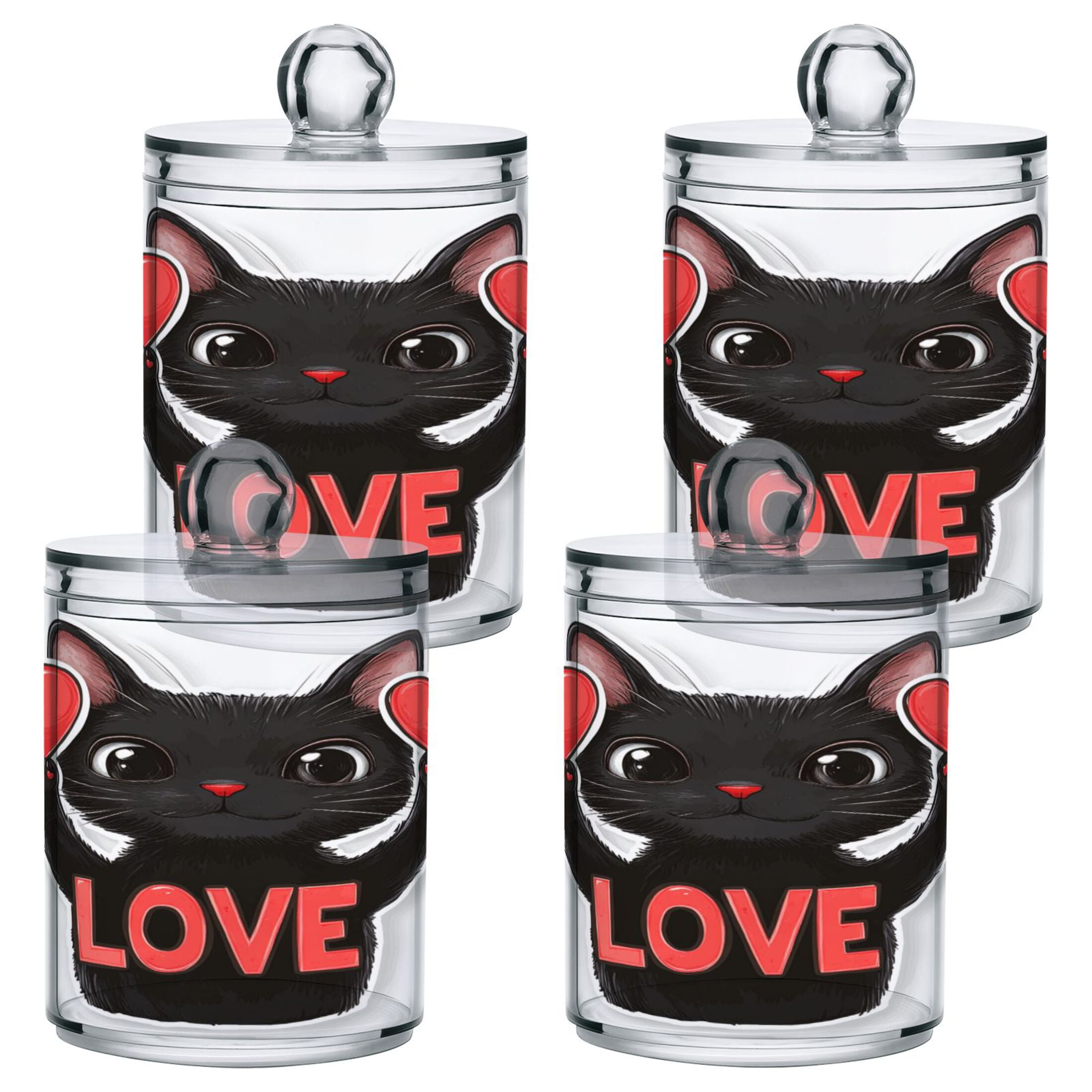 Cute Black Cat with Hearts Love Valentine Translucent Plastic Cans ...
