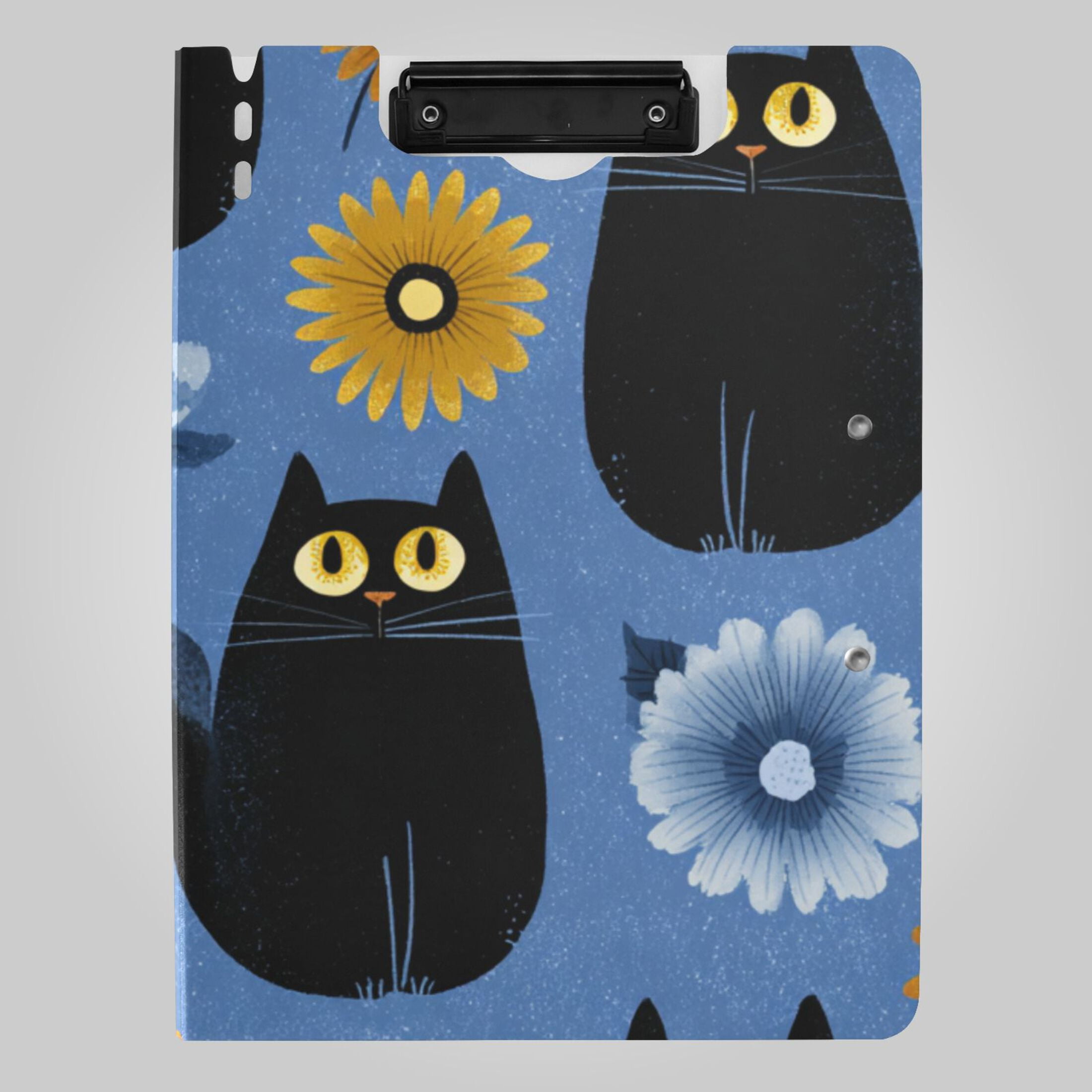 Cute Black Cats Orange Blue Flowers Foldable Binder Folder Clipboard ...