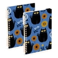 Cute Black Cats Orange Blue Flowers Notebook Detachable Coil Notebook ...