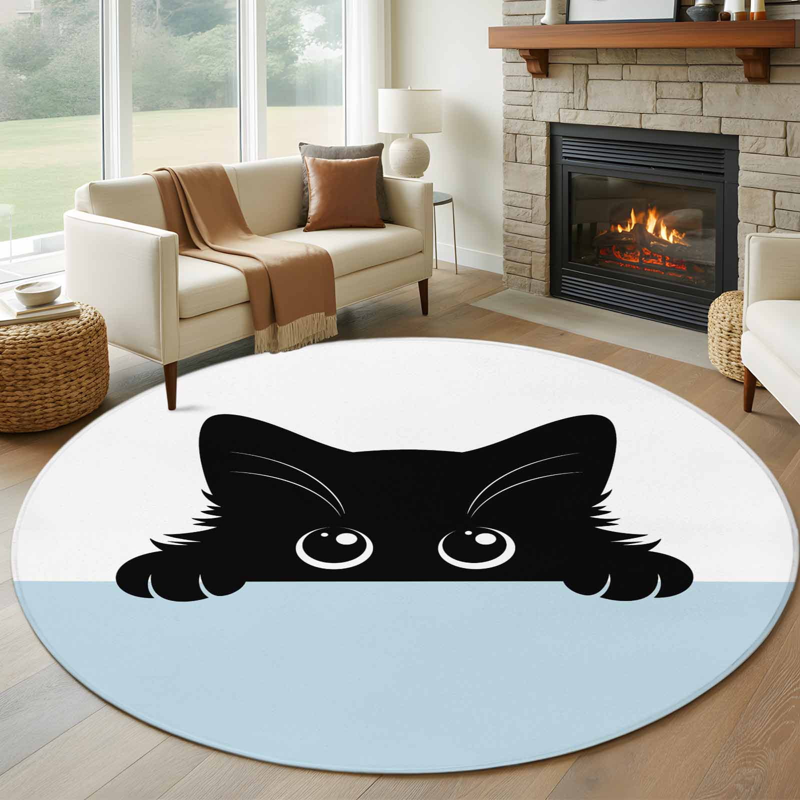 Cute Black Cats Round Rug 8ft Washable Circle Rugs Non Slip Cartoons ...
