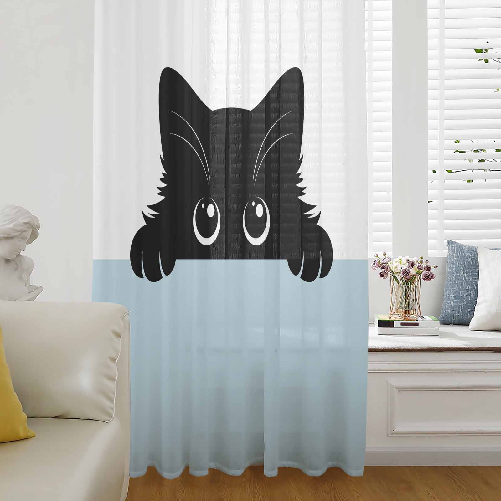 Cute Black Cats Semi Sheer Curtains Drapes for Living Room, Bedroom ...