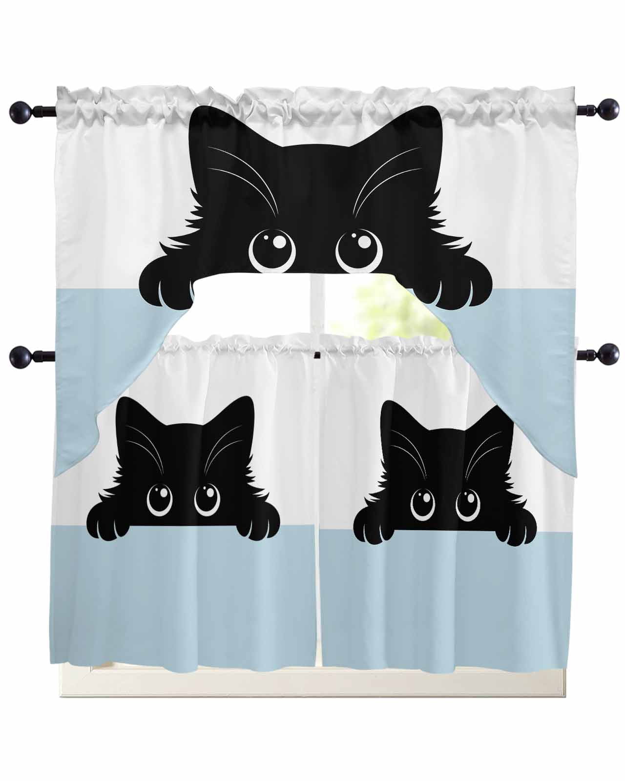 Cute Black Cats Swag Kitchen Curtains Sets for Windows 24 Inch Length ...