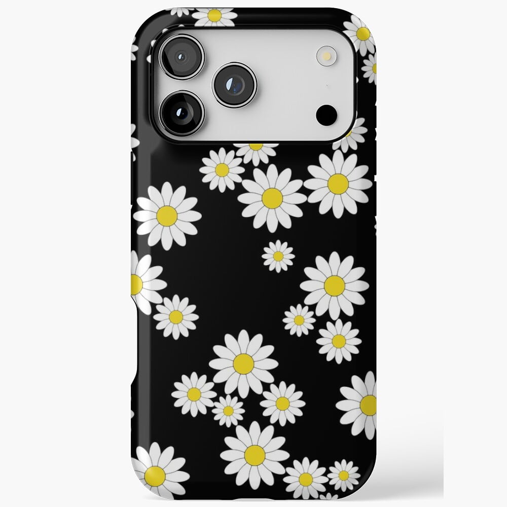 Cute Black Daisy Floral Print Design iPhone Case 17 11 12 13 14 15 16 ...