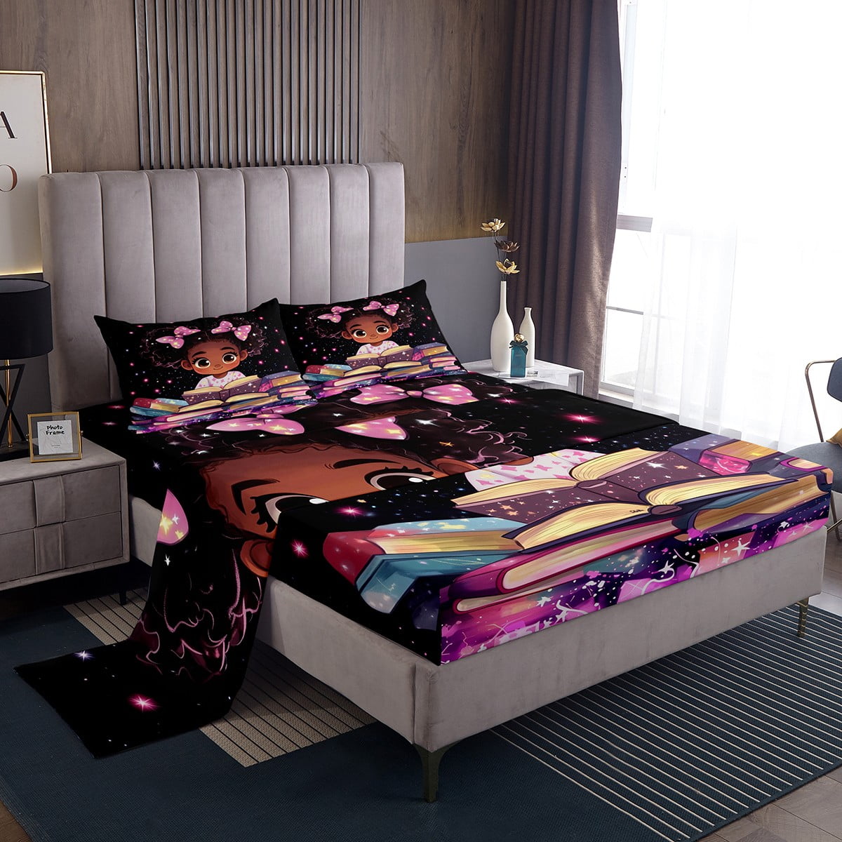 Cute Black Bed Sheets Twin,Black Magic Sheets American Sheet Set Afro Black Melanin Fitted Sheet ...