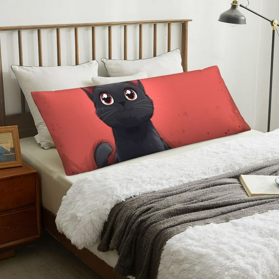 Cute Black Kitten Cartoon Body Pillow Cover, Printing Cooling Body ...