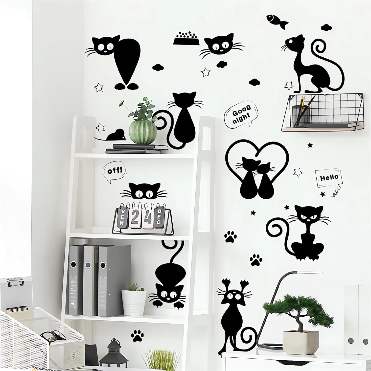 Cute Black Kittens Wall Stickers, Cat Paw Print Star Cloud DIY Wall ...