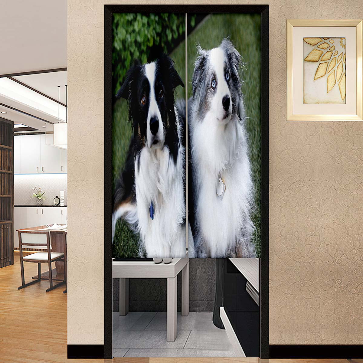 Cute Black White Border Collie Dog Door Curtain Bedroom Kitchen Living ...