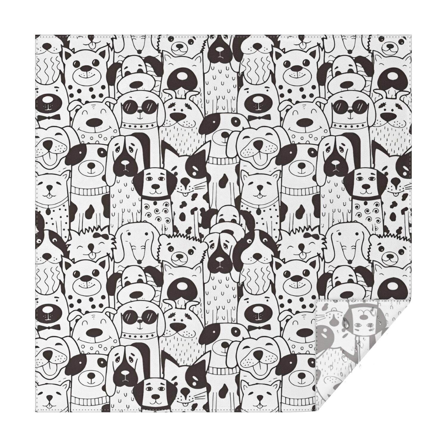 Cute Black and White Cartoon Line Drawing Dog Square Tablecloth ...