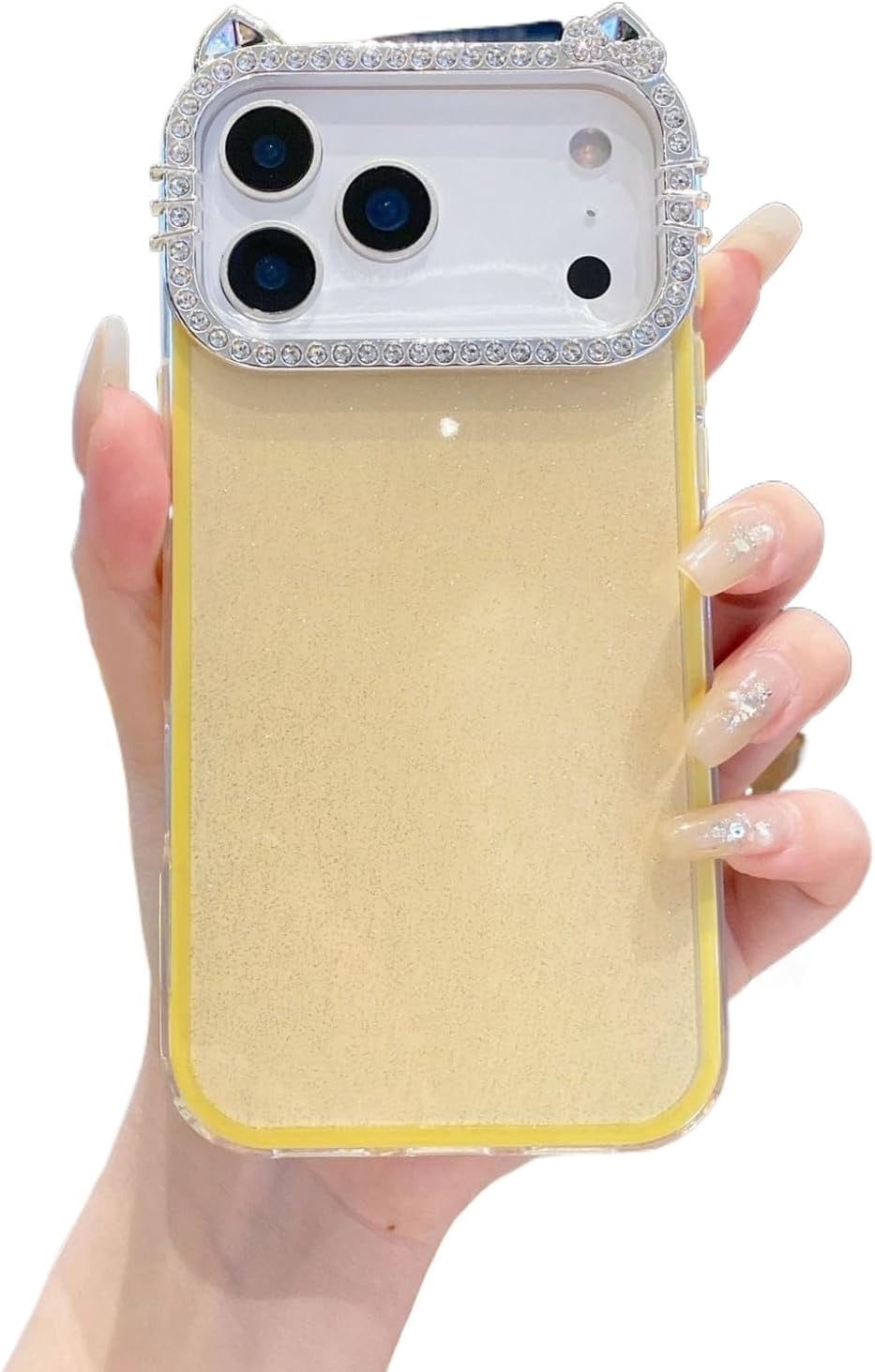 Cute Bling Diamond Cat Ears Solid Color Sparkly Phone Case Compatible ...