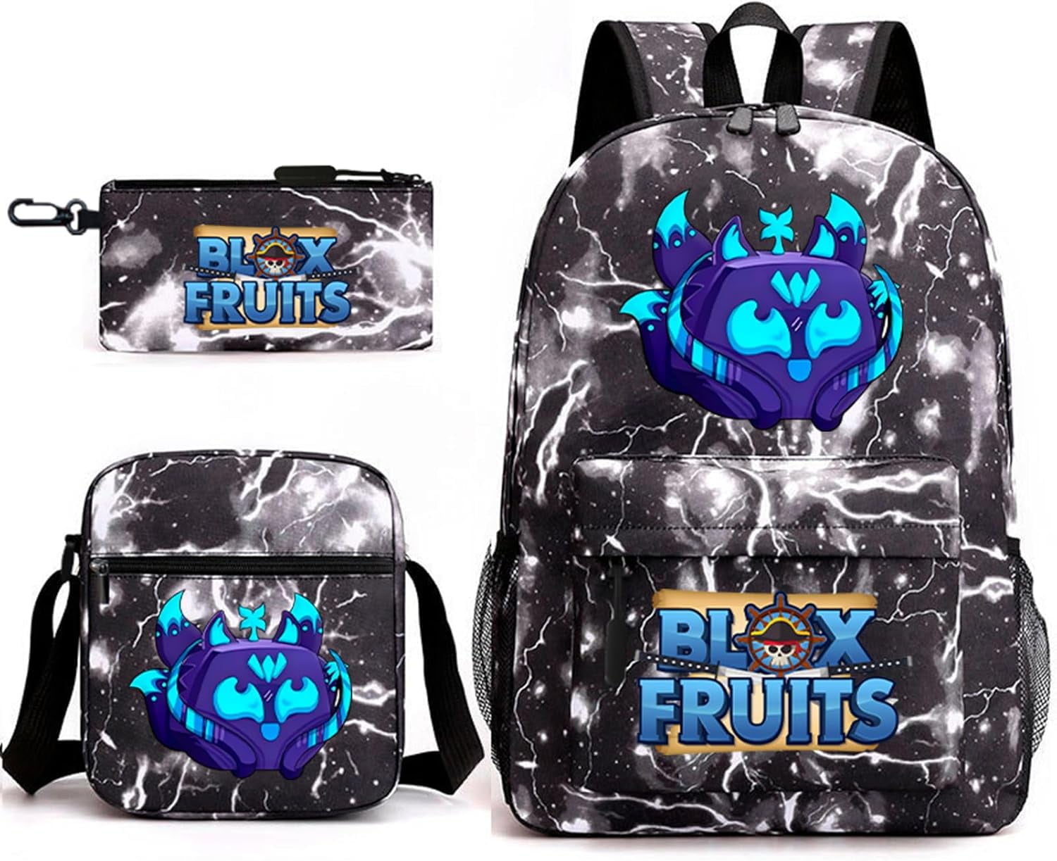 Cute Bloxs Fruits Backpack 3-piece Set 17-inch BookBag + Satchel + Pen Case, 16-inch Laptop ...