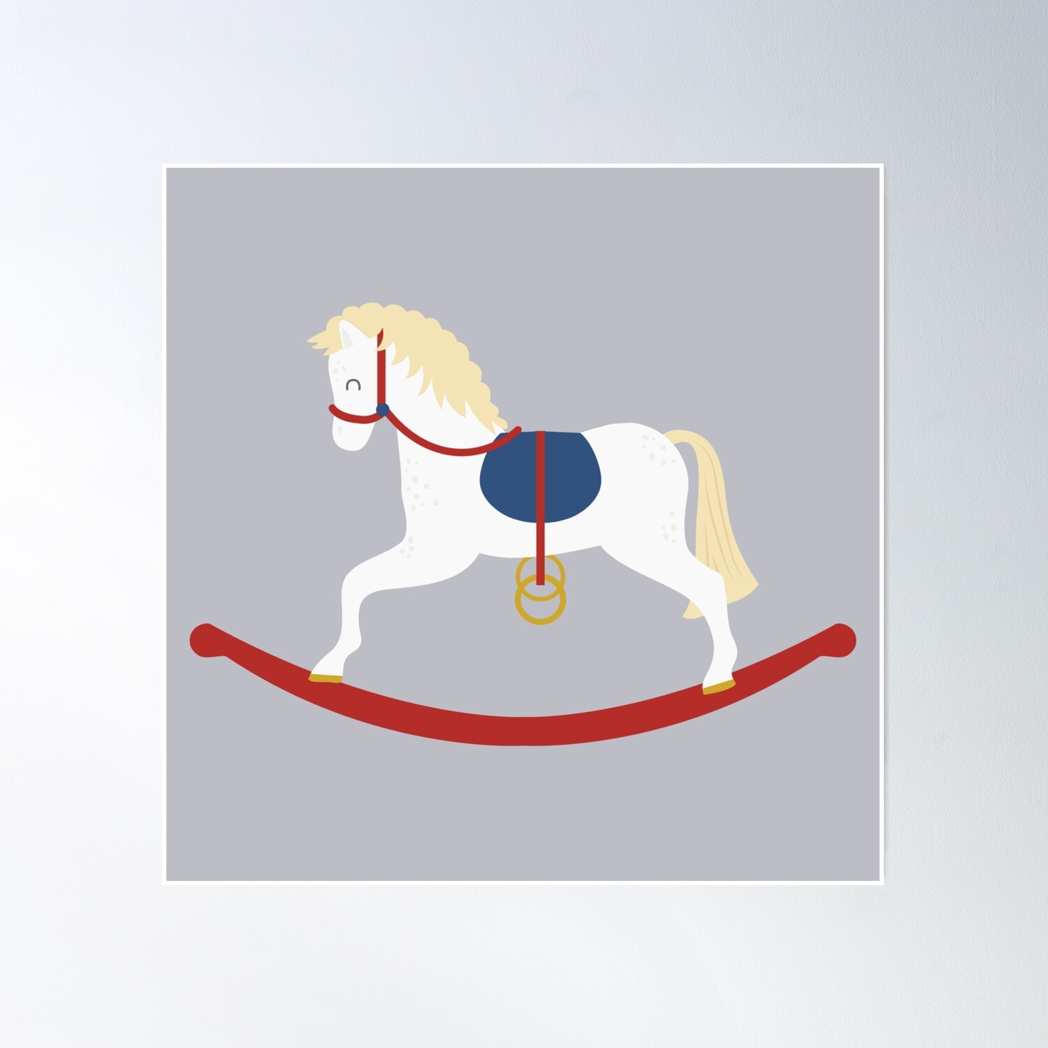 Cute Blue And Red Rocking Horse Poster Wall Art, Modern Wall Decor ...