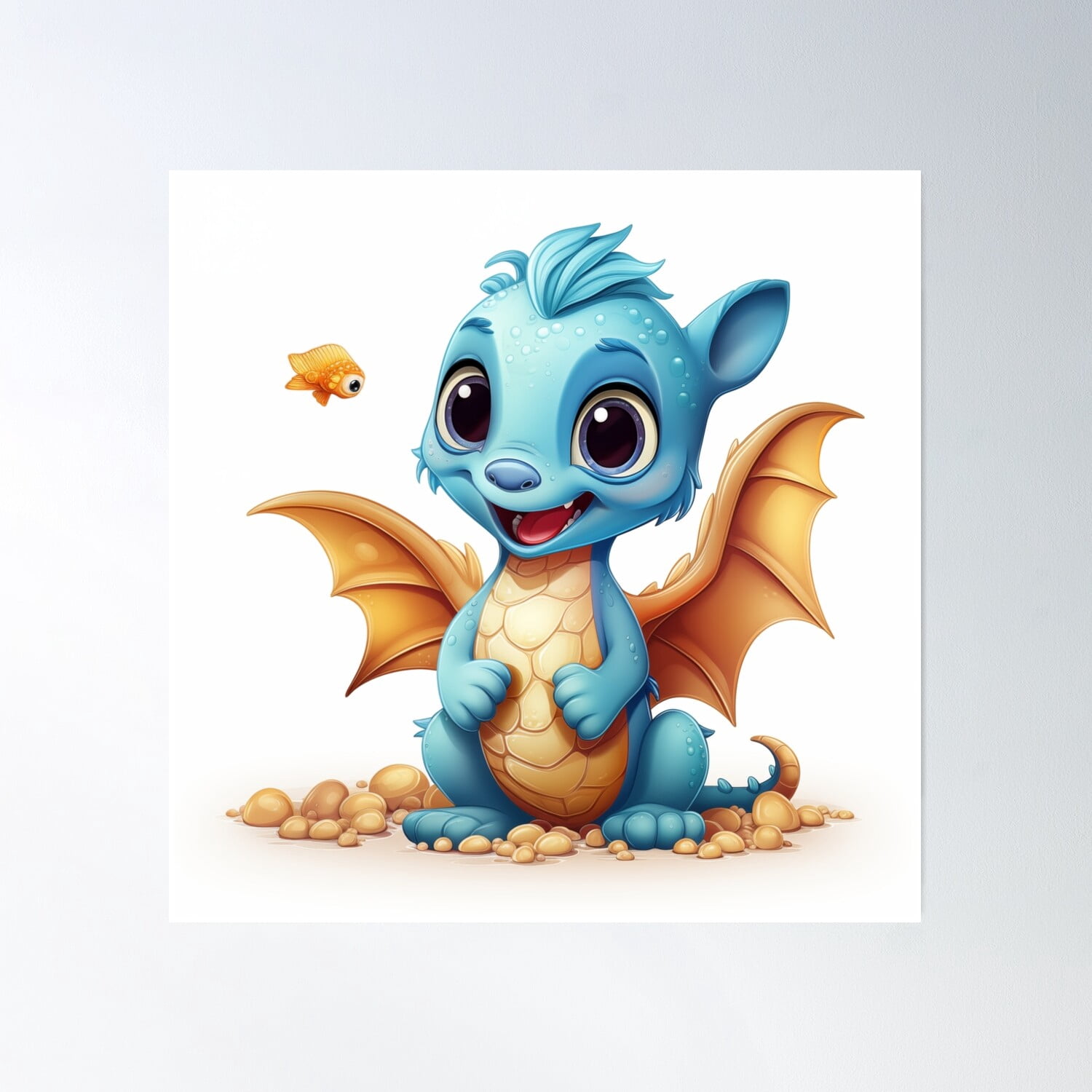 Cute Blue Baby Dragon Poster Wall Art, Modern Wall Decor, 24x24 ...