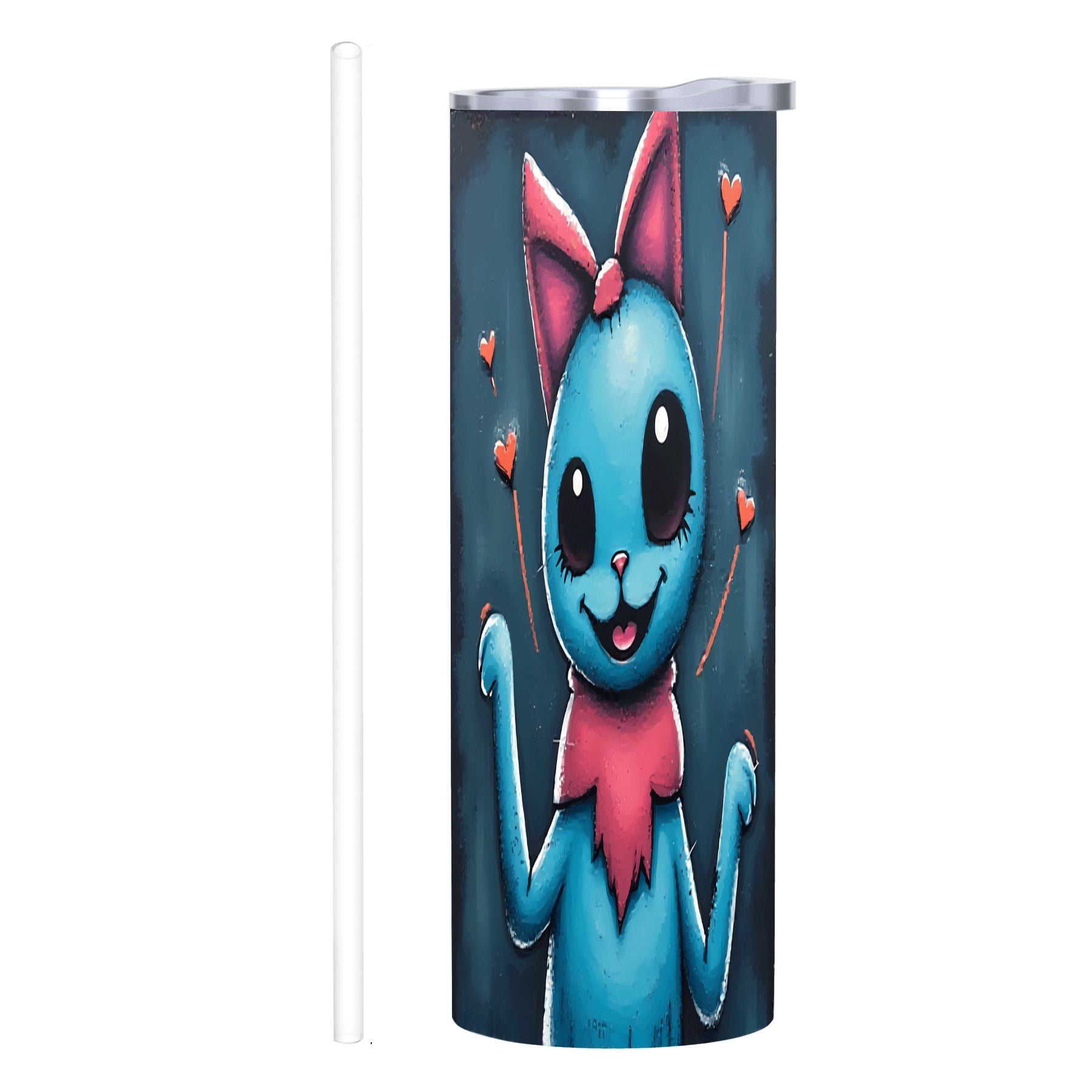 Cute Blue Cat Design 20 oz Stainless Steel Insulated Tumbler with Lid ...