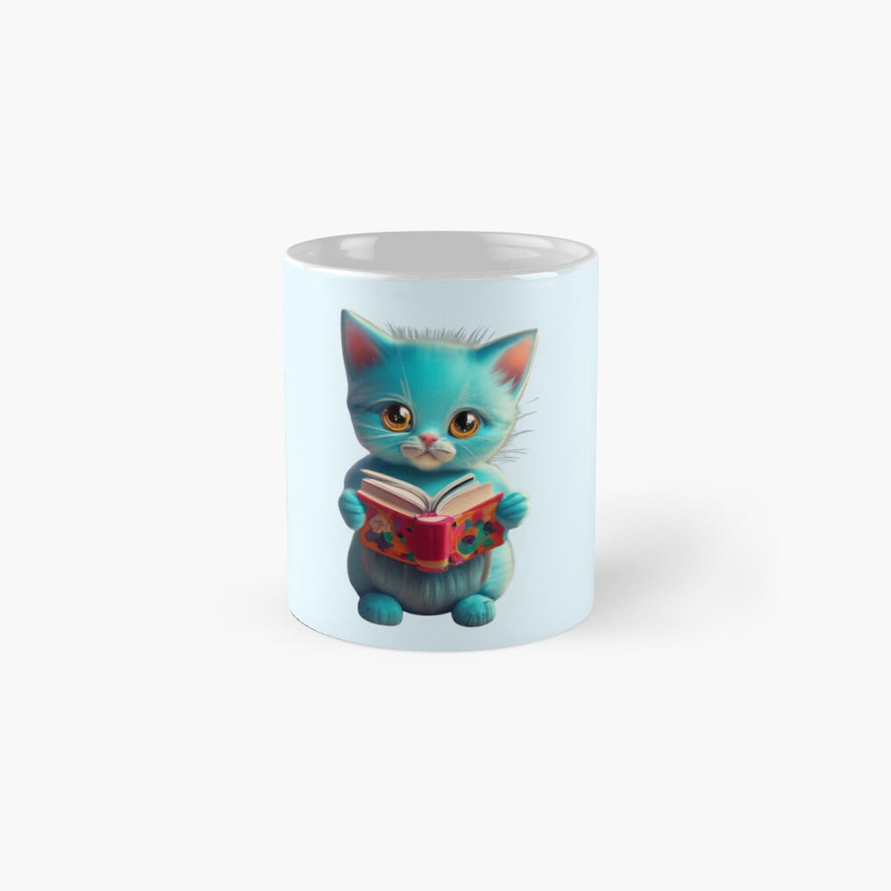 Cute Blue Cat With Book Cute Cat Reading Book Funny Gifts For Cat ...