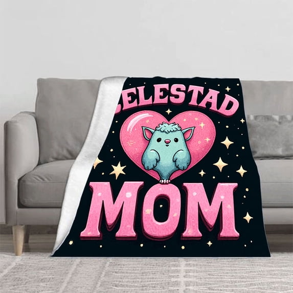 Cute Blue Creature Flannel Blanket - Soft Warm Cozy Design with Heart ...