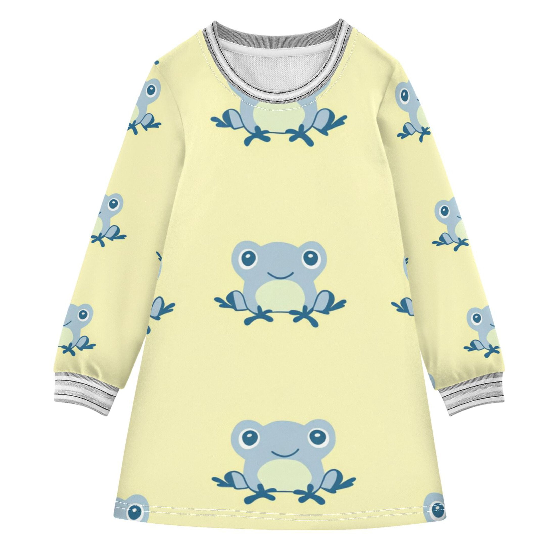 Cute Blue Frogs Long-sleeved Dress A-line One-Piece Dress for 2-8 Years ...