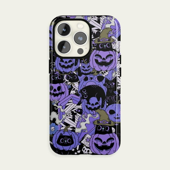 Cute Blue Halloween Cat Themed Protective Phone Case for Her 11 12 13 ...